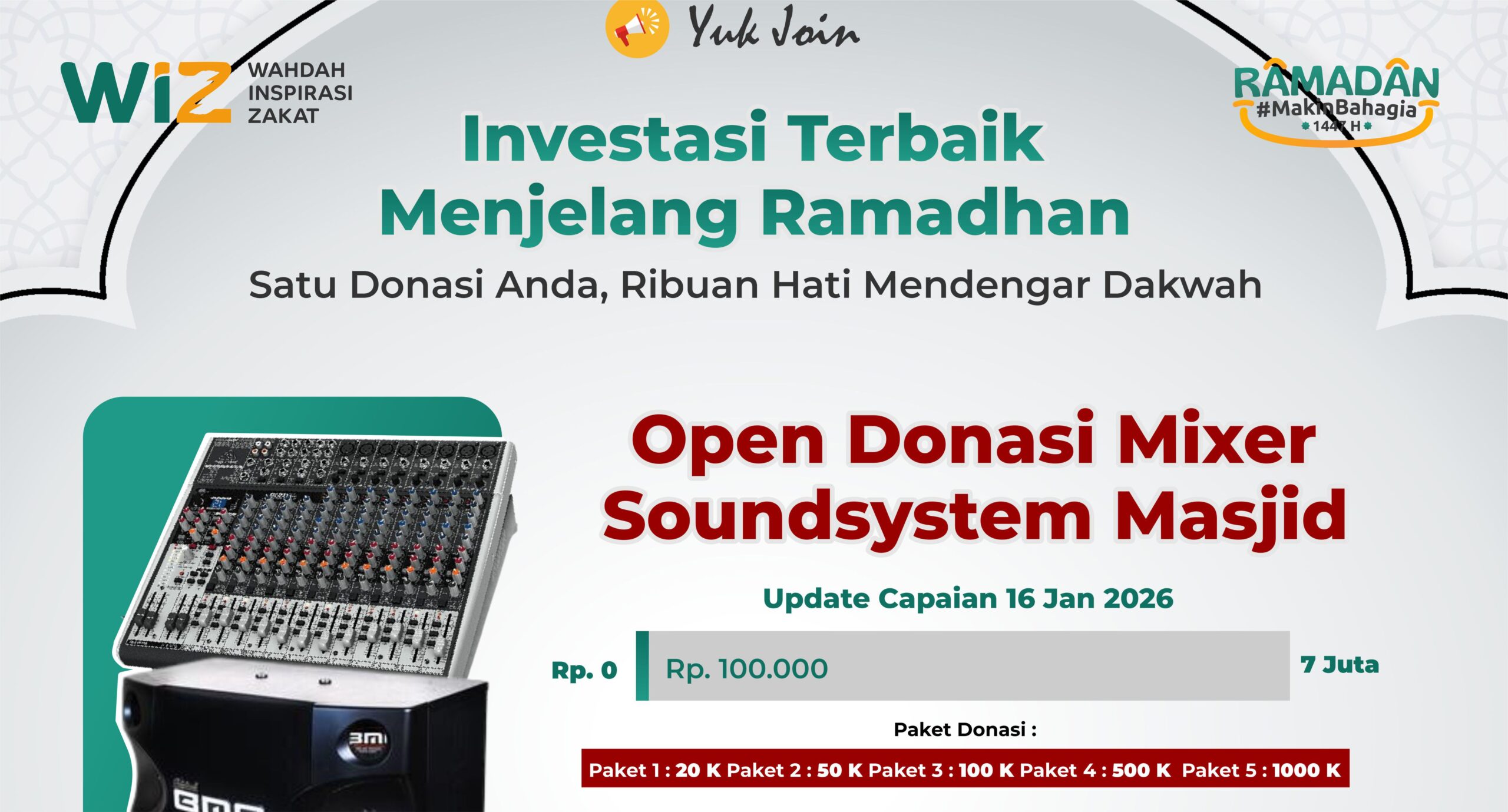 Campaign - Donasi Mixer dan Sound Masjid | Wahdah Inspirasi Zakat